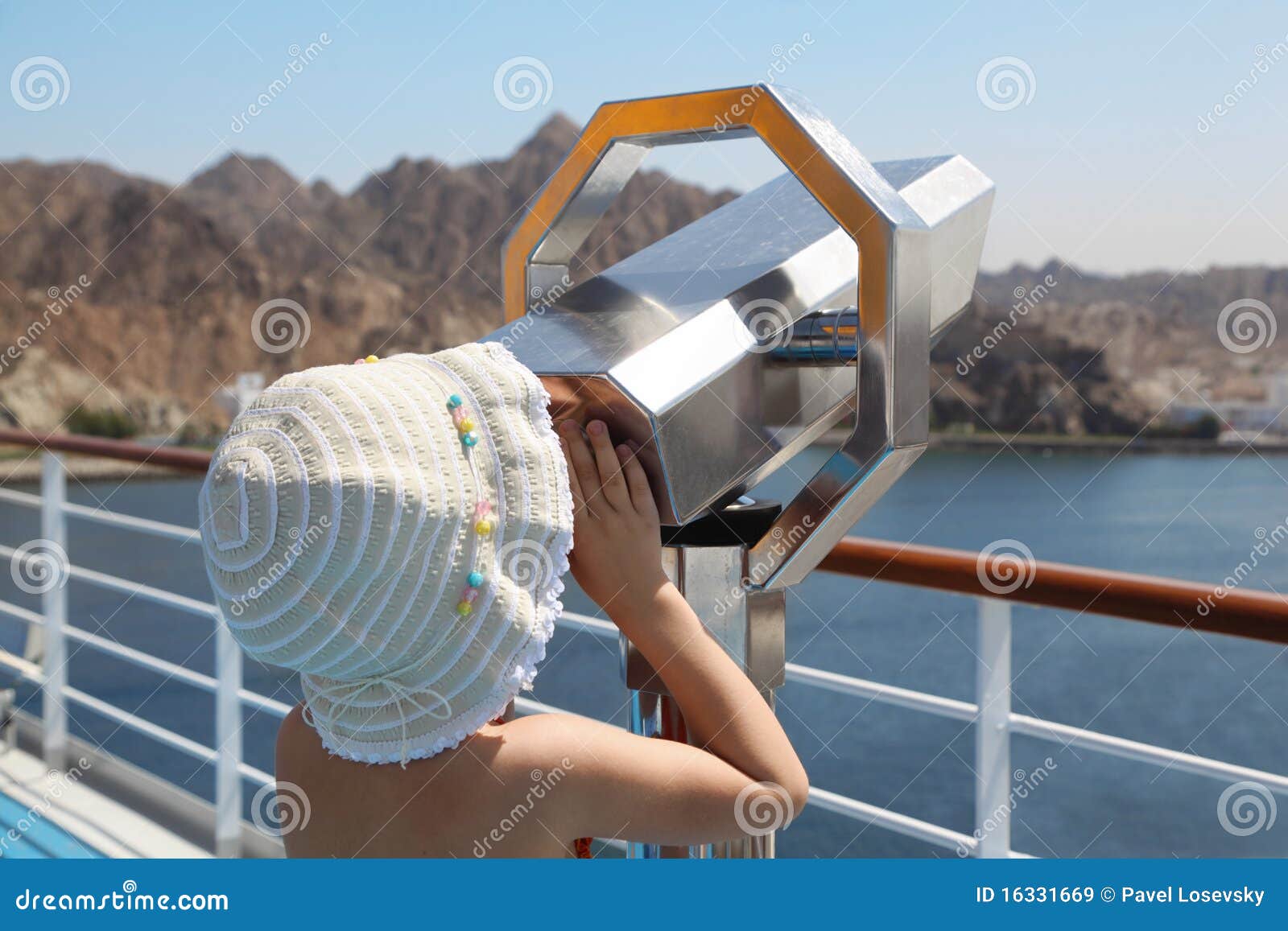 Girl is Looking at Telescope on Deck of Ship Stock Image - Image of ...
