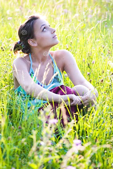 Girl looking up stock image. Image of pretty, alone, caucasian - 4065695