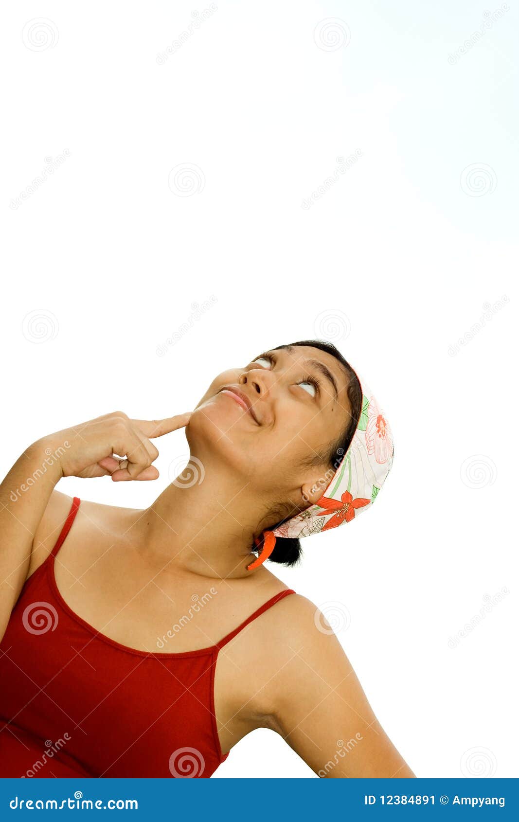 Girl Looking Up and Thinking Idea Stock Image - Image of smiling, space ...