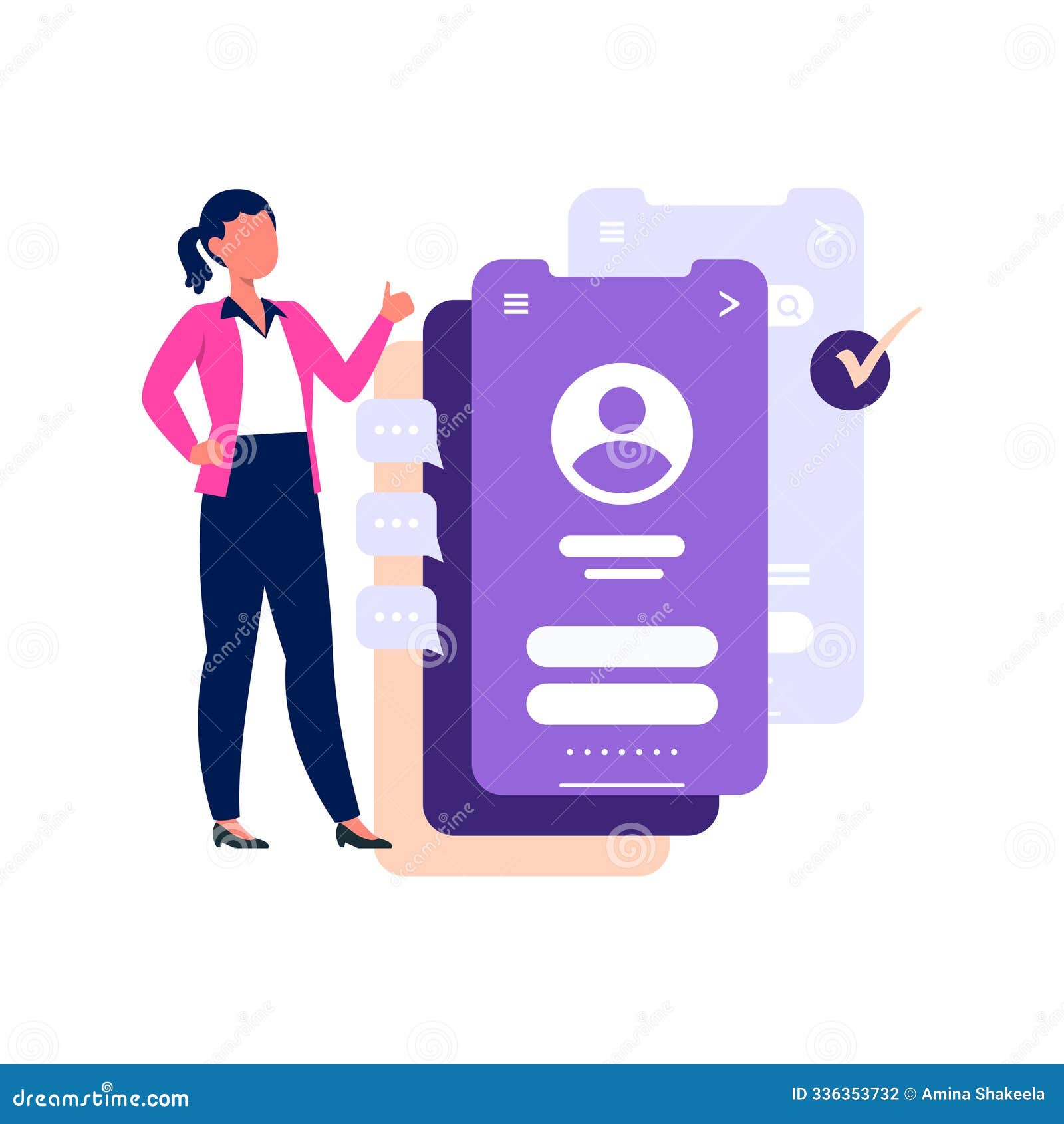 The Girl is Looking at the User Profile Stock Illustration ...