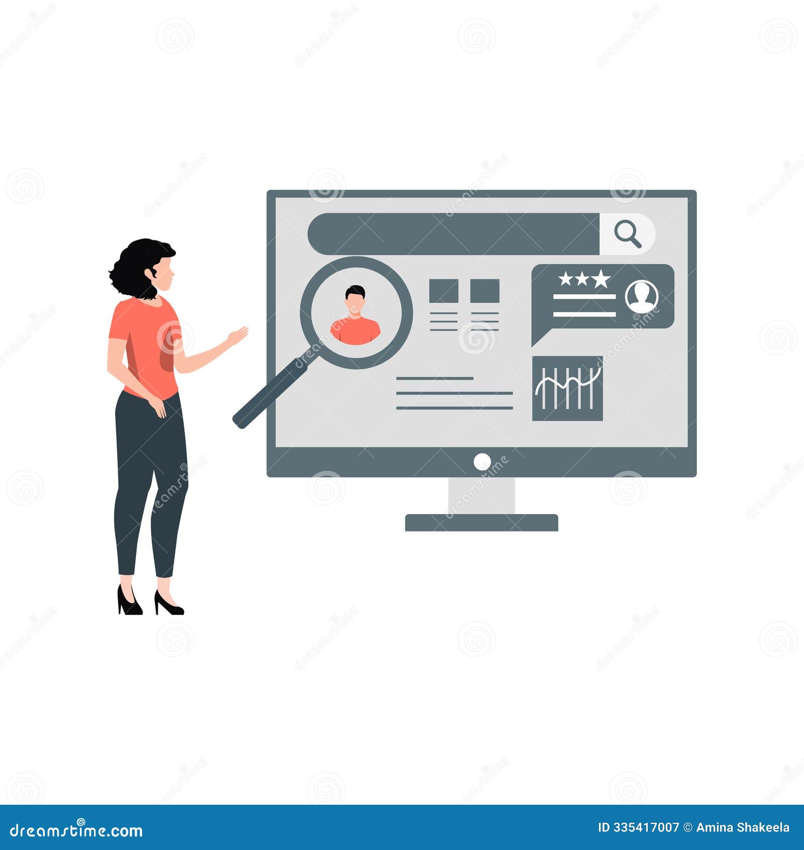 Girl is Looking at User Profile on Monitor Stock Illustration ...