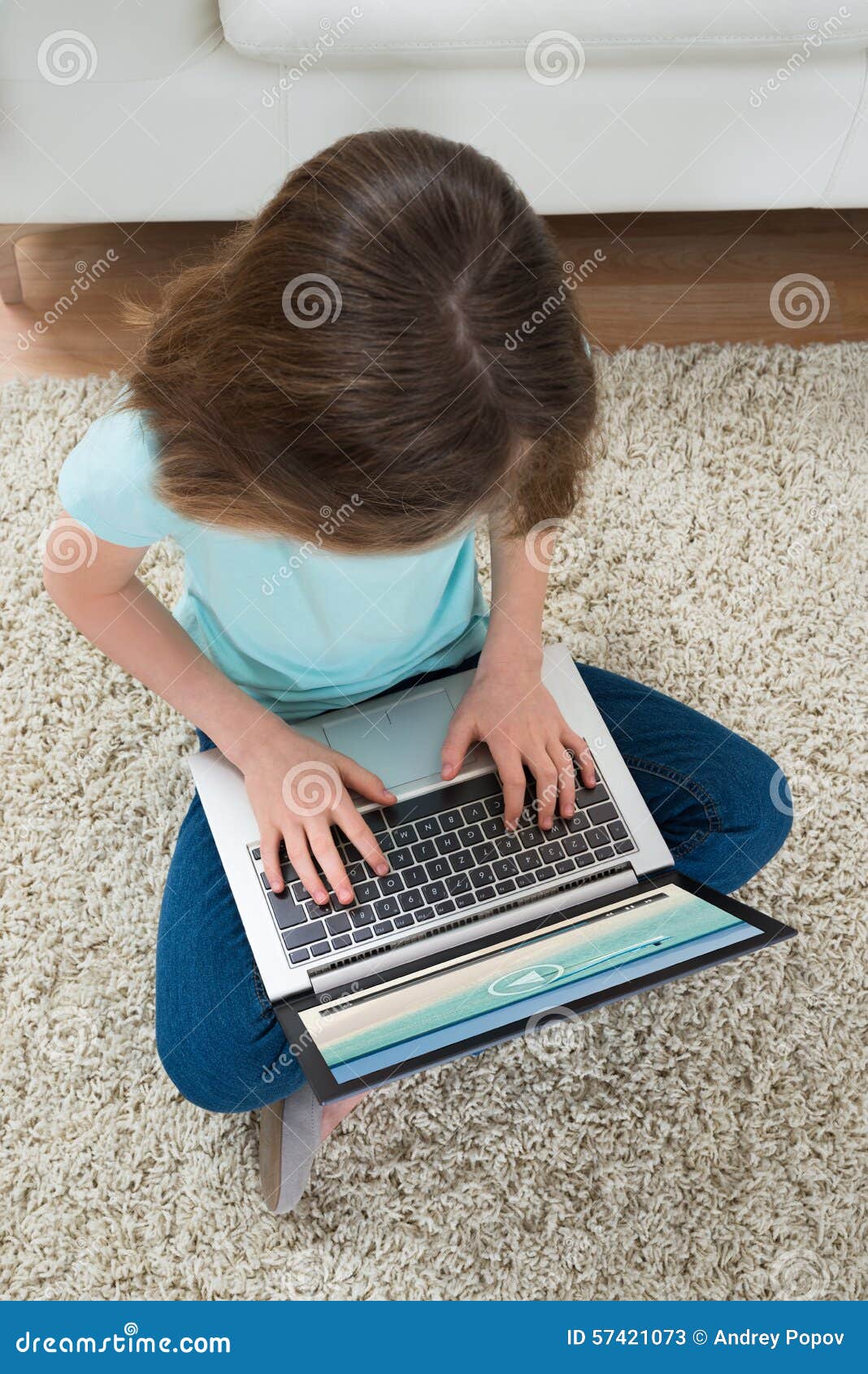 Girl Looking at Video on Laptop Stock Image - Image of caucasian ...