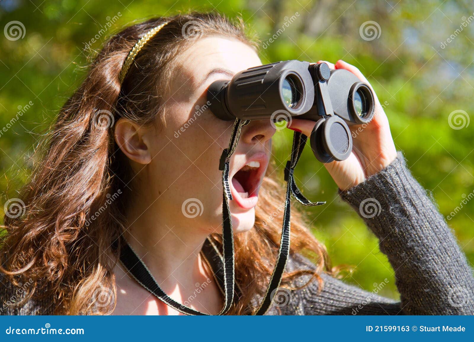 Girl Looks through Binoculars at Schocking Scene Stock Image - Image of ...