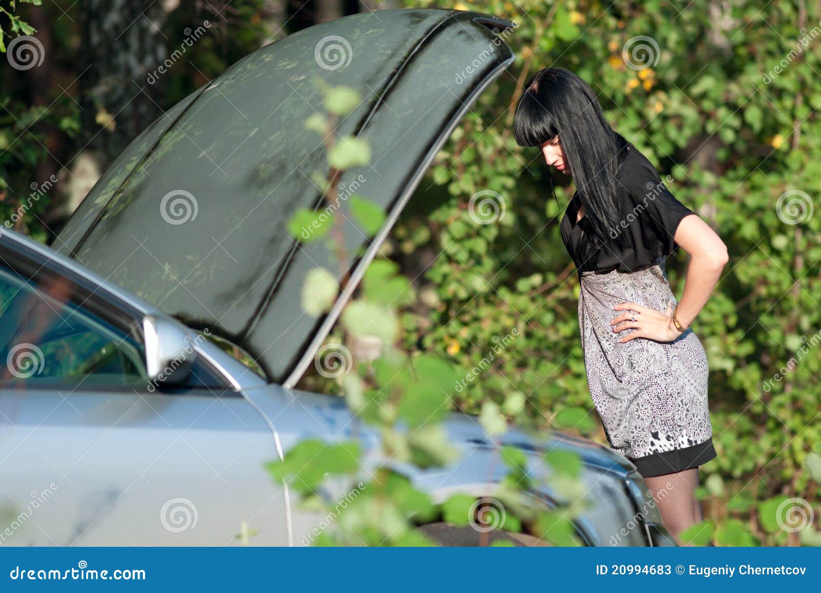 The Girl Looks at a Car Engine Stock Image - Image of repair, adult ...