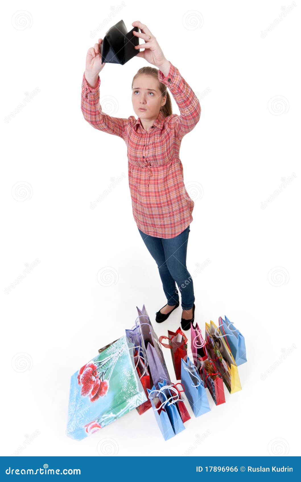 Girl Looks into an Empty Wallet Stock Photo - Image of financial ...