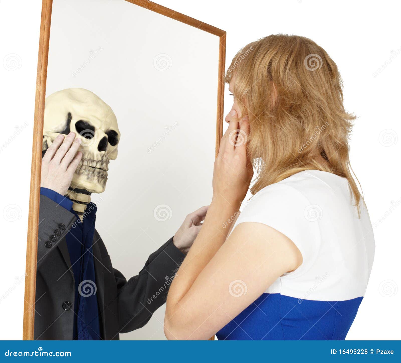 Girl Looks into False Mirror Stock Photo - Image of skull, phantom ...
