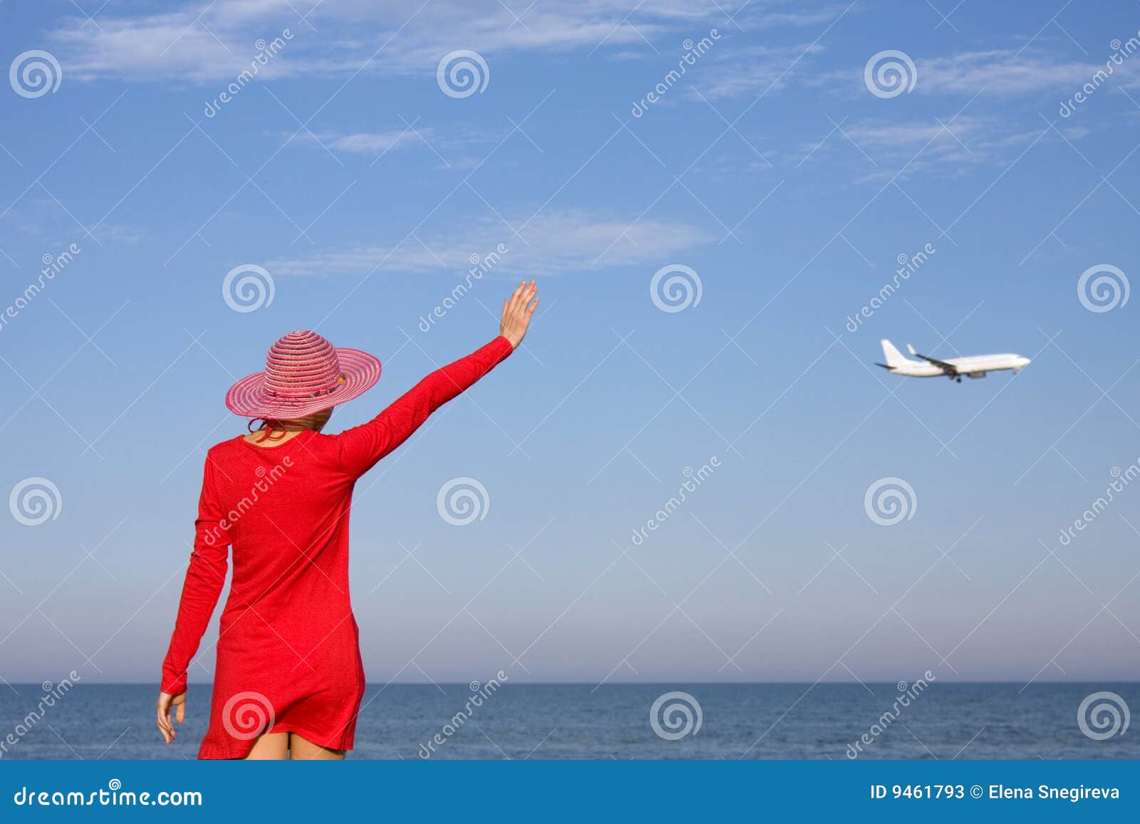 Girl Looks at the Flying Plane Stock Image - Image of bliss, stop: 9461793