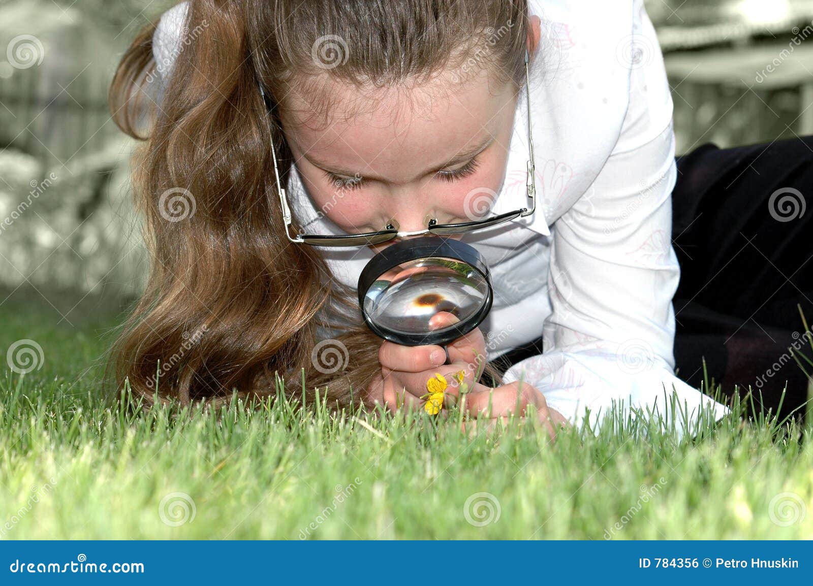 Girl - looks through lens stock photo. Image of meadow - 784356