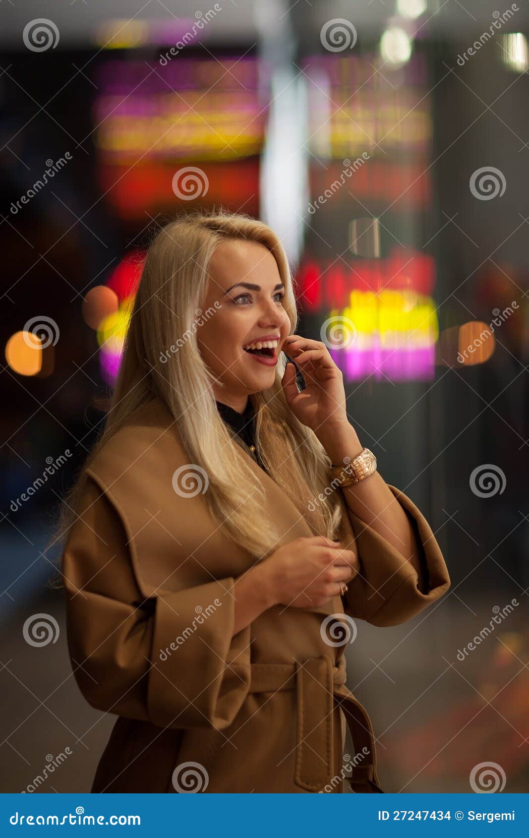 Girl Looks at Night Shopwindow Stock Photo - Image of city, people ...