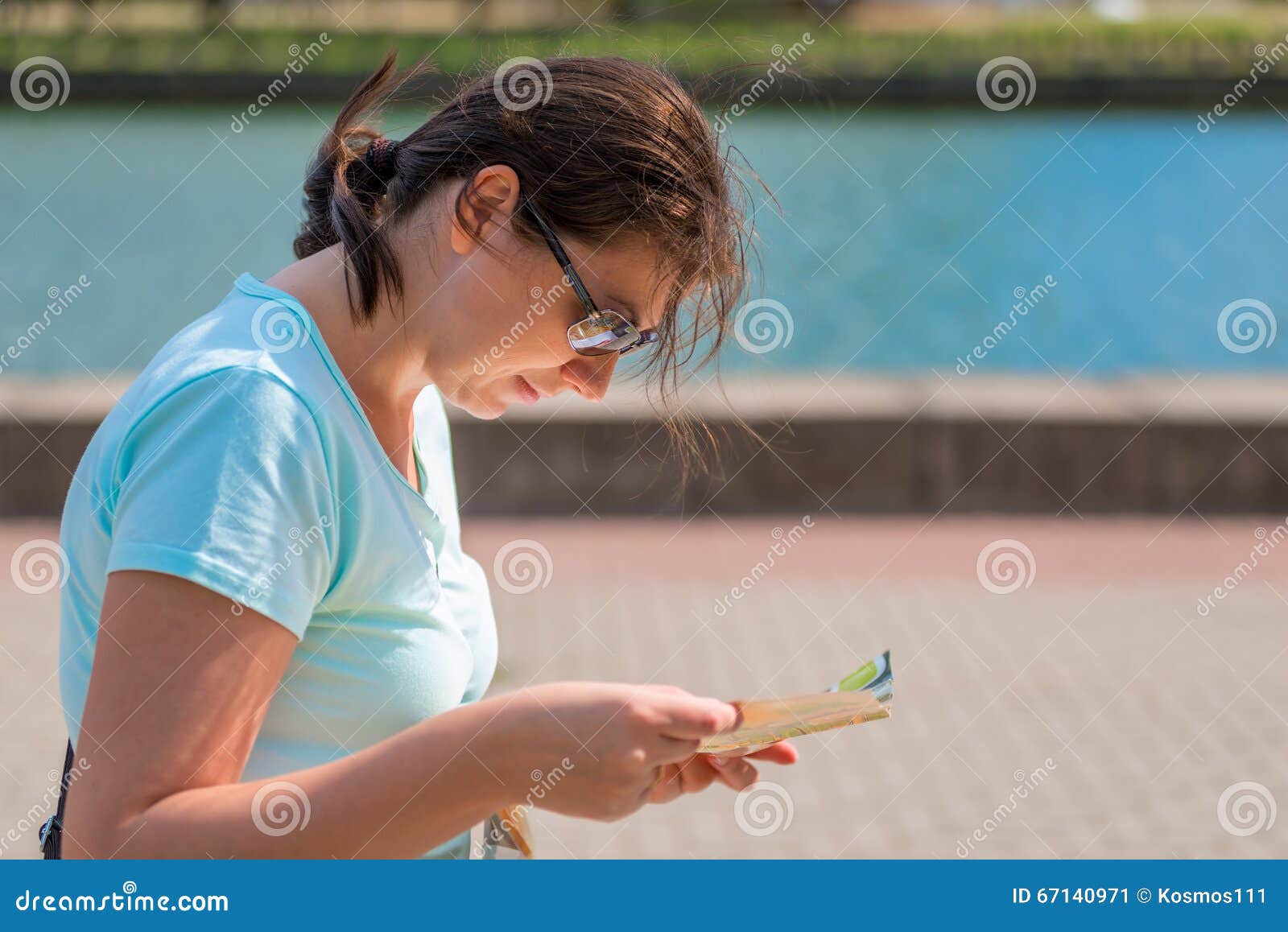 Girl Lost Looking the Road with Map Stock Image - Image of guide, adult ...