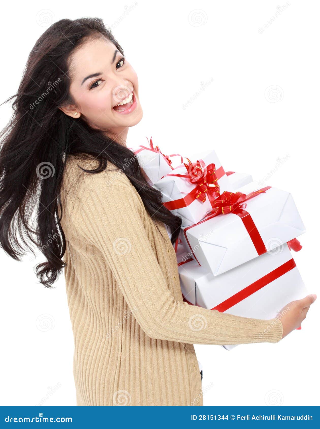 Girl with a Lot of Gift Box Stock Photo - Image of birthday, casual ...