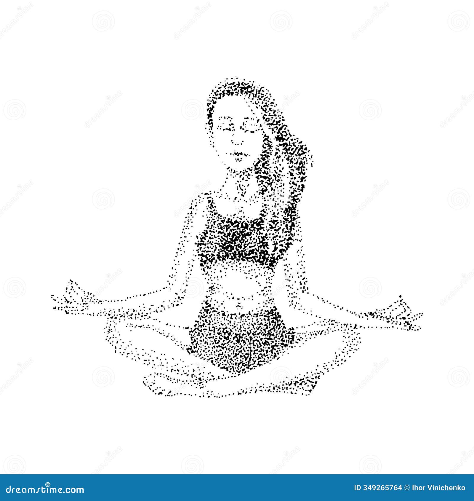 Girl in Lotus Position. Drawing with Black Dots Using Pointillism ...
