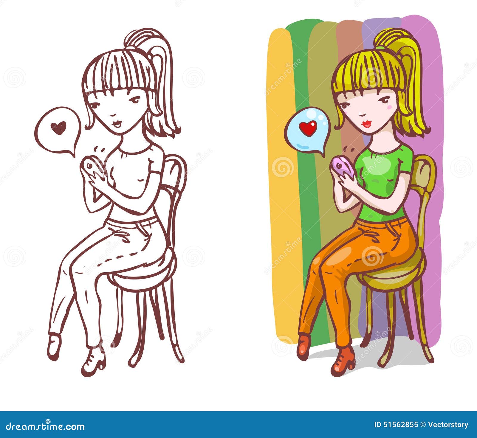 Girl in Love is Writing Sms Stock Vector - Illustration of hope ...