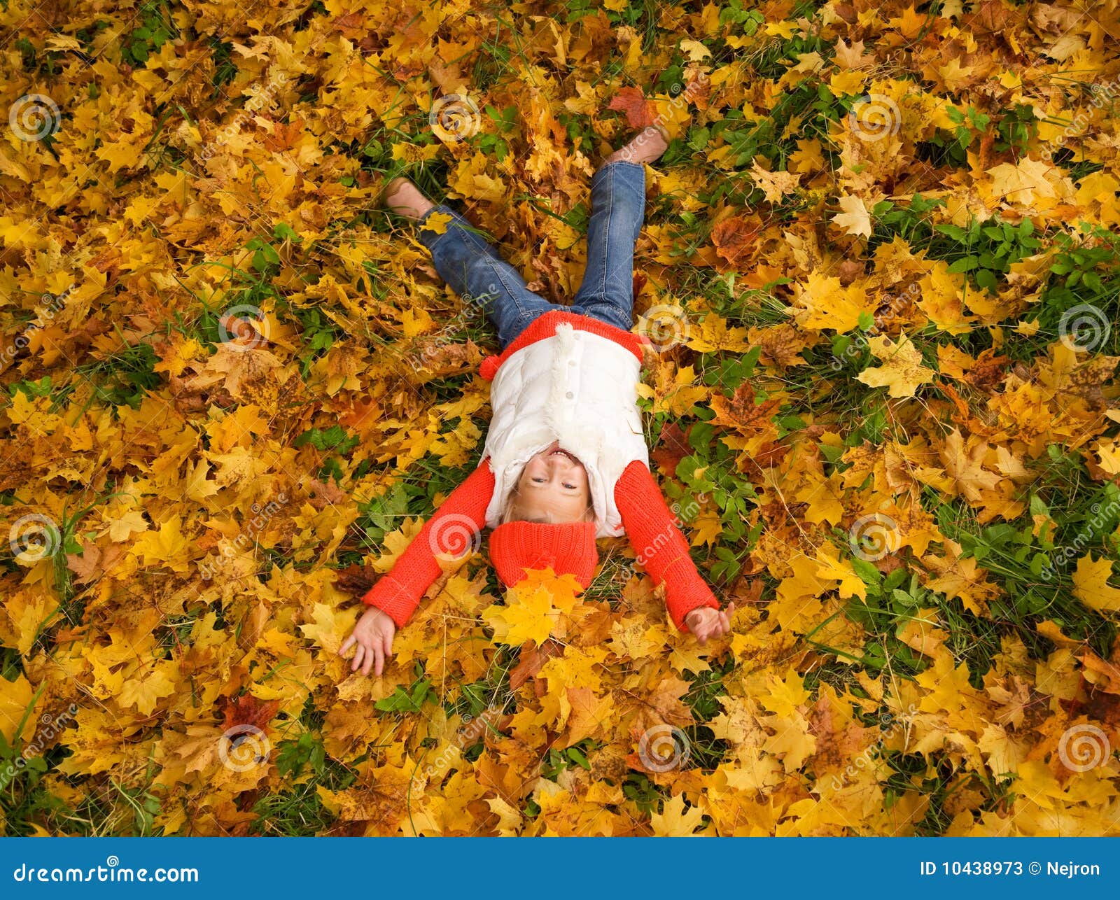 Girl Lying in Autumn Leaves Stock Image - Image of attractive, fall ...
