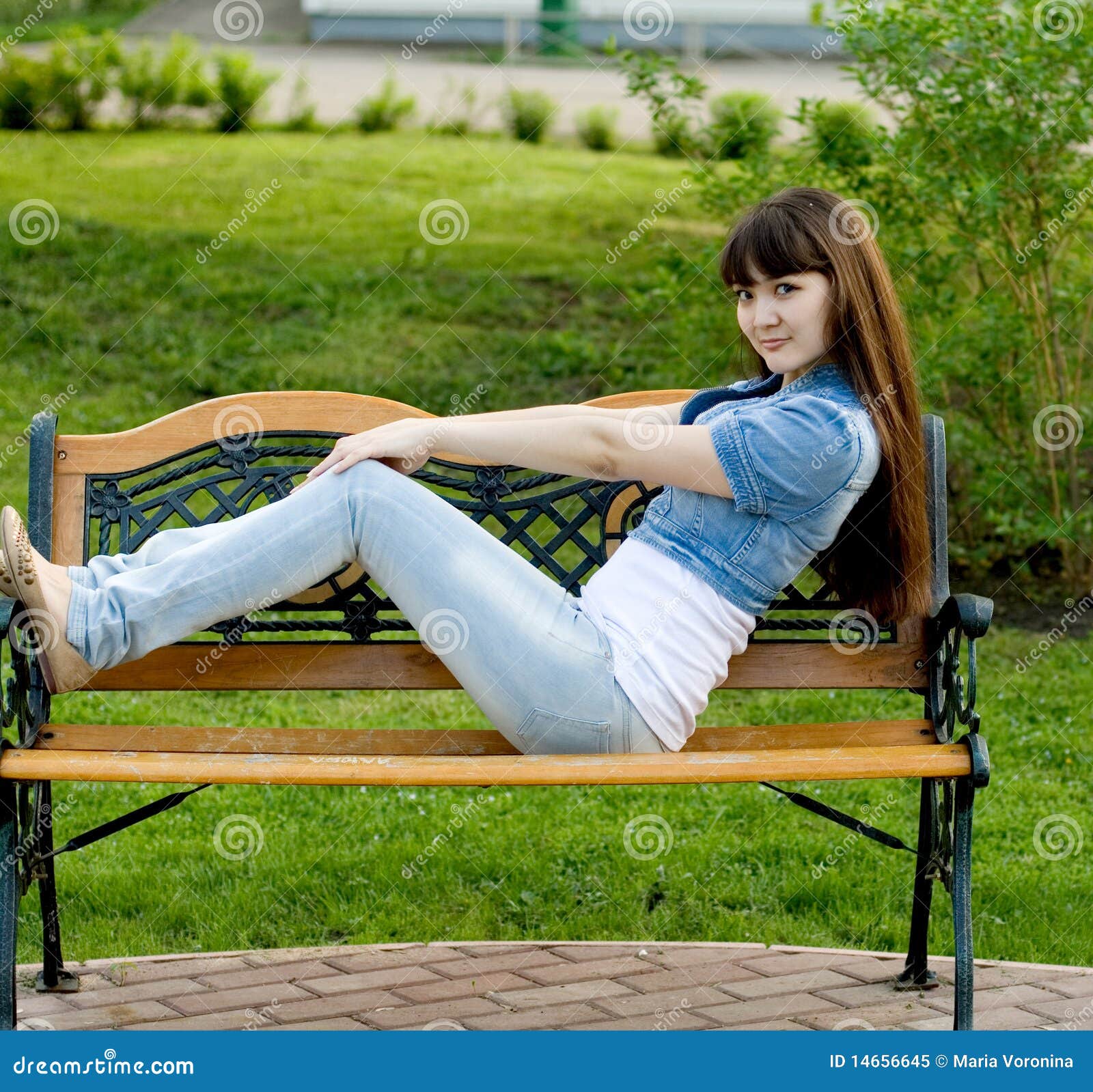Girl lying on bench stock image. Image of bench, pleasure - 14656645