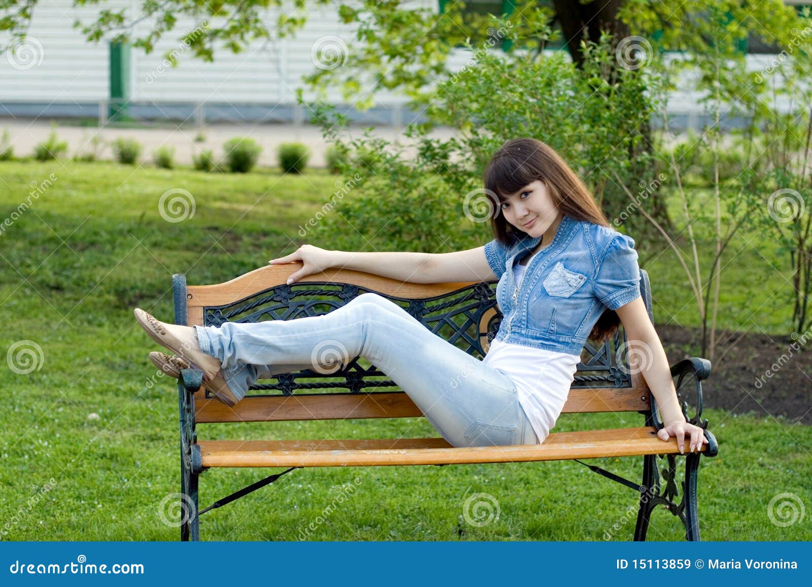 Girl lying on bench stock image. Image of female, beautiful - 15113859