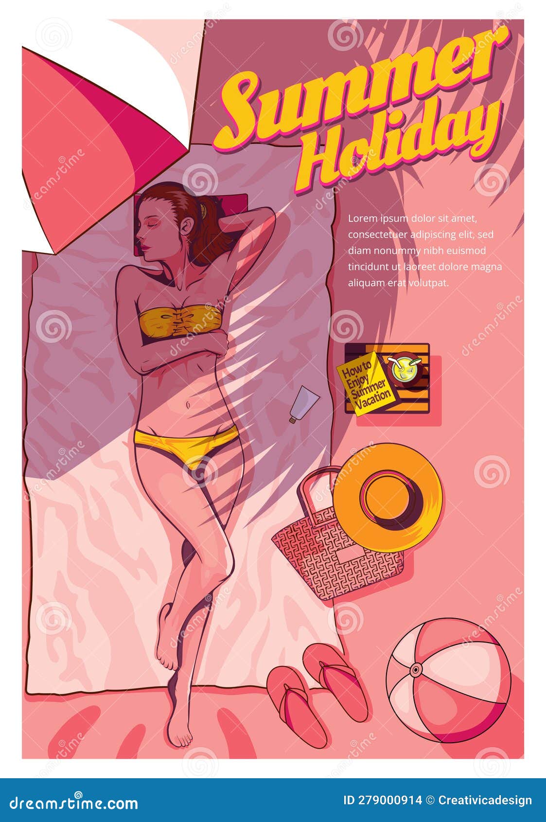 Summer Holiday Pin Up Girl Vector Illustration Stock Vector
