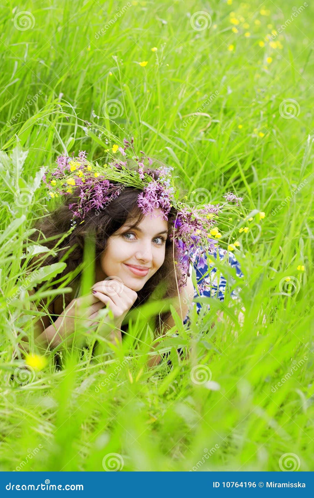 Girl, Lying on the Grass Field Stock Photo - Image of happiness ...