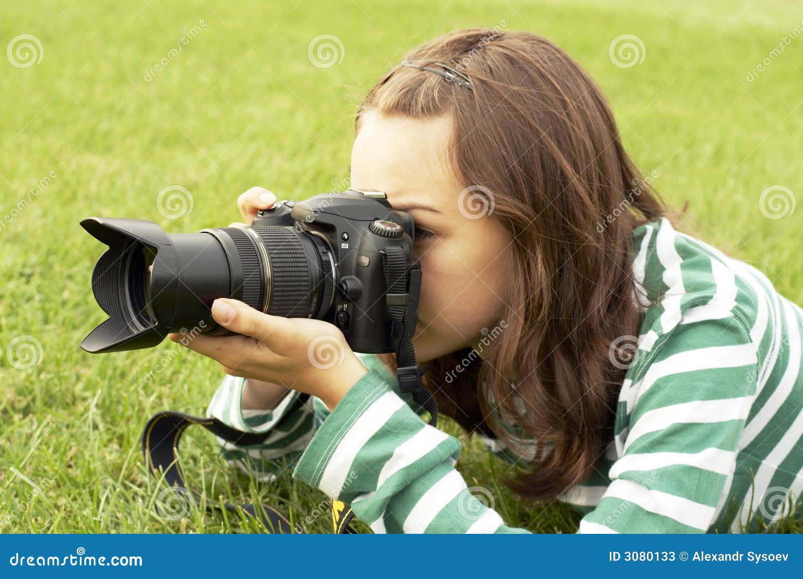 Girl Lying with Photo Camera Stock Image - Image of digital, optic: 3080133
