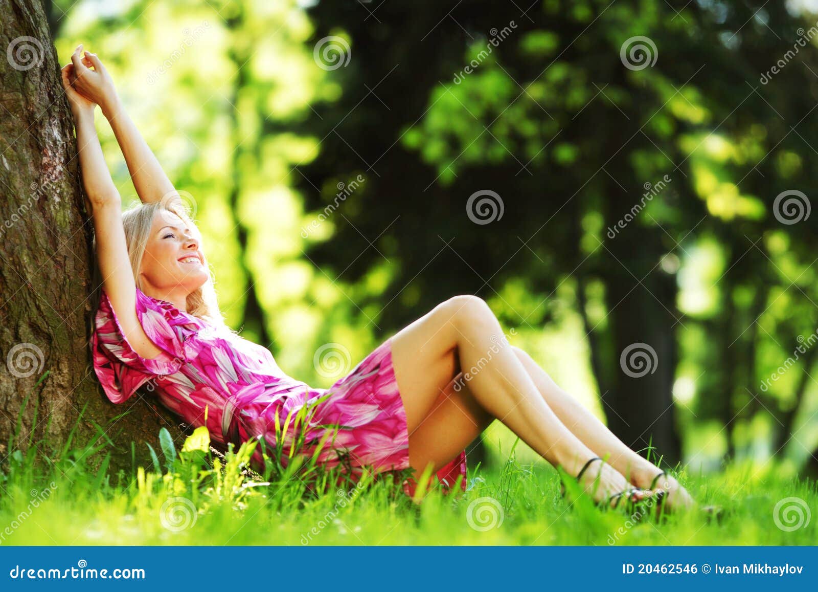 Girl lying under a tree stock photo. Image of long, happy - 20462546