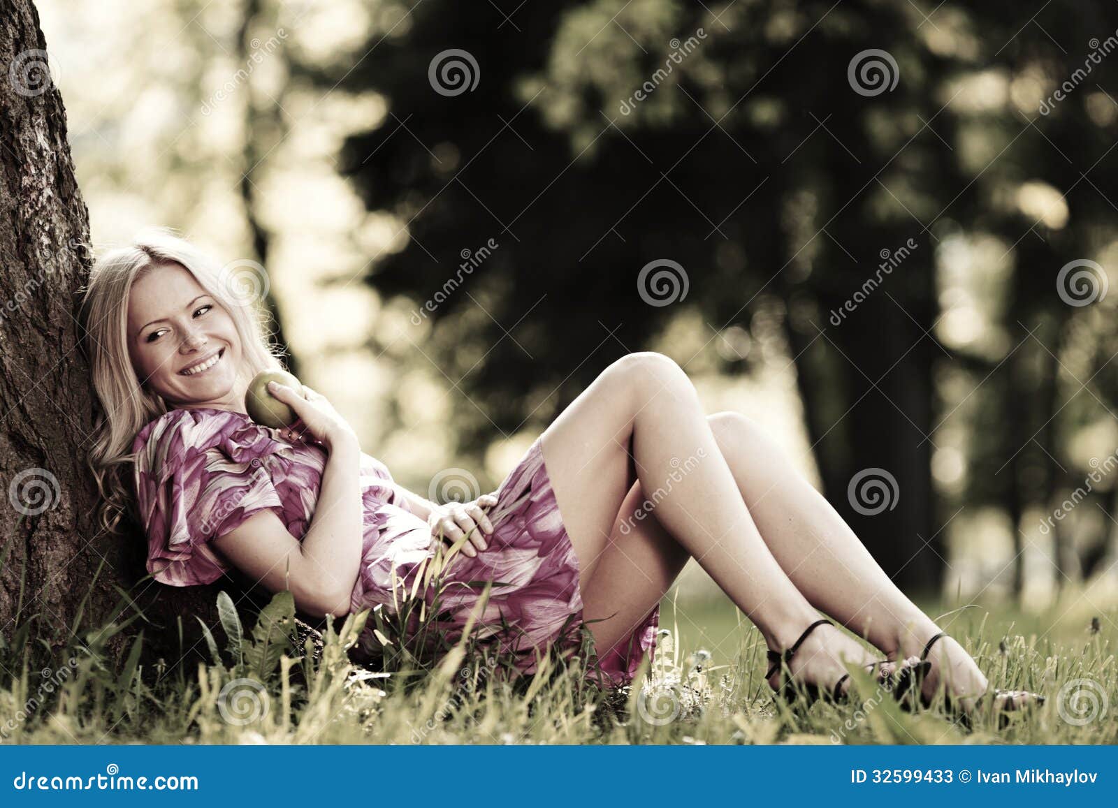 Girl lying under a tree stock image. Image of cute, beautiful - 32599433