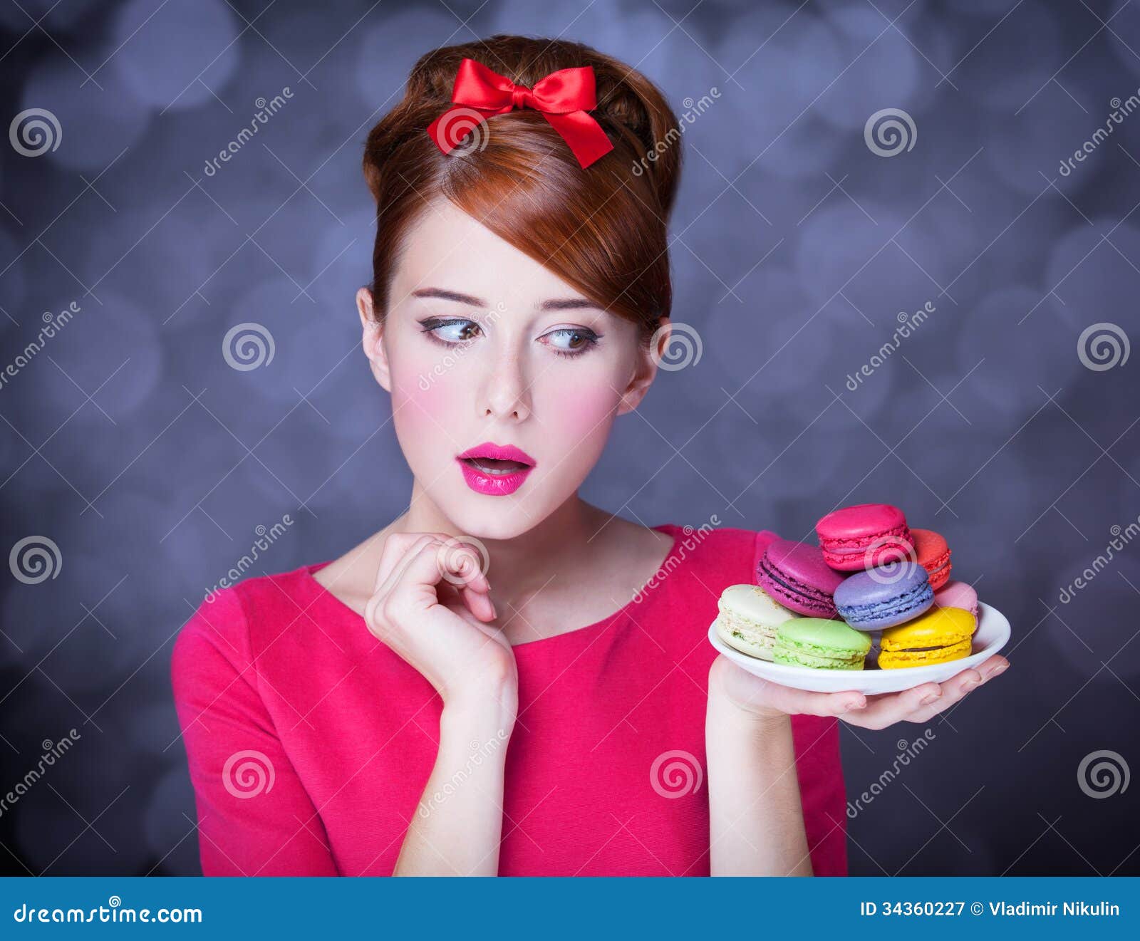 Girl with macaron stock image. Image of enjoyment, food - 34360227