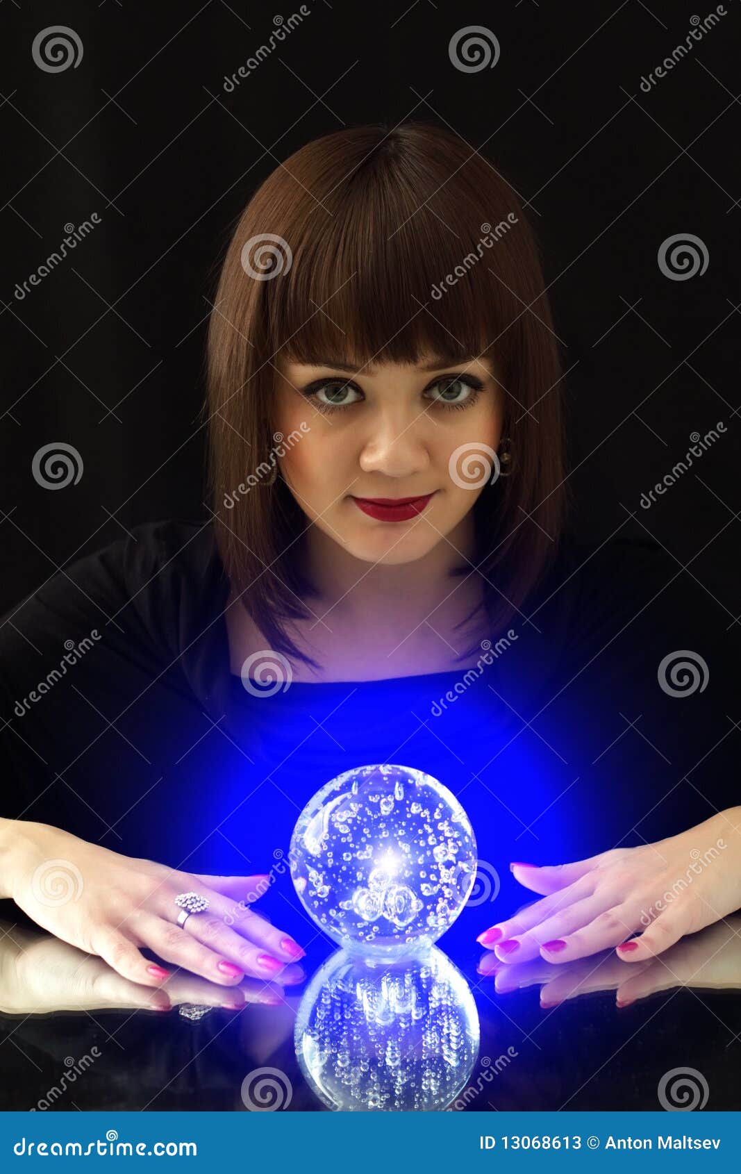 Girl and a magic ball stock image. Image of picture, hands - 13068613