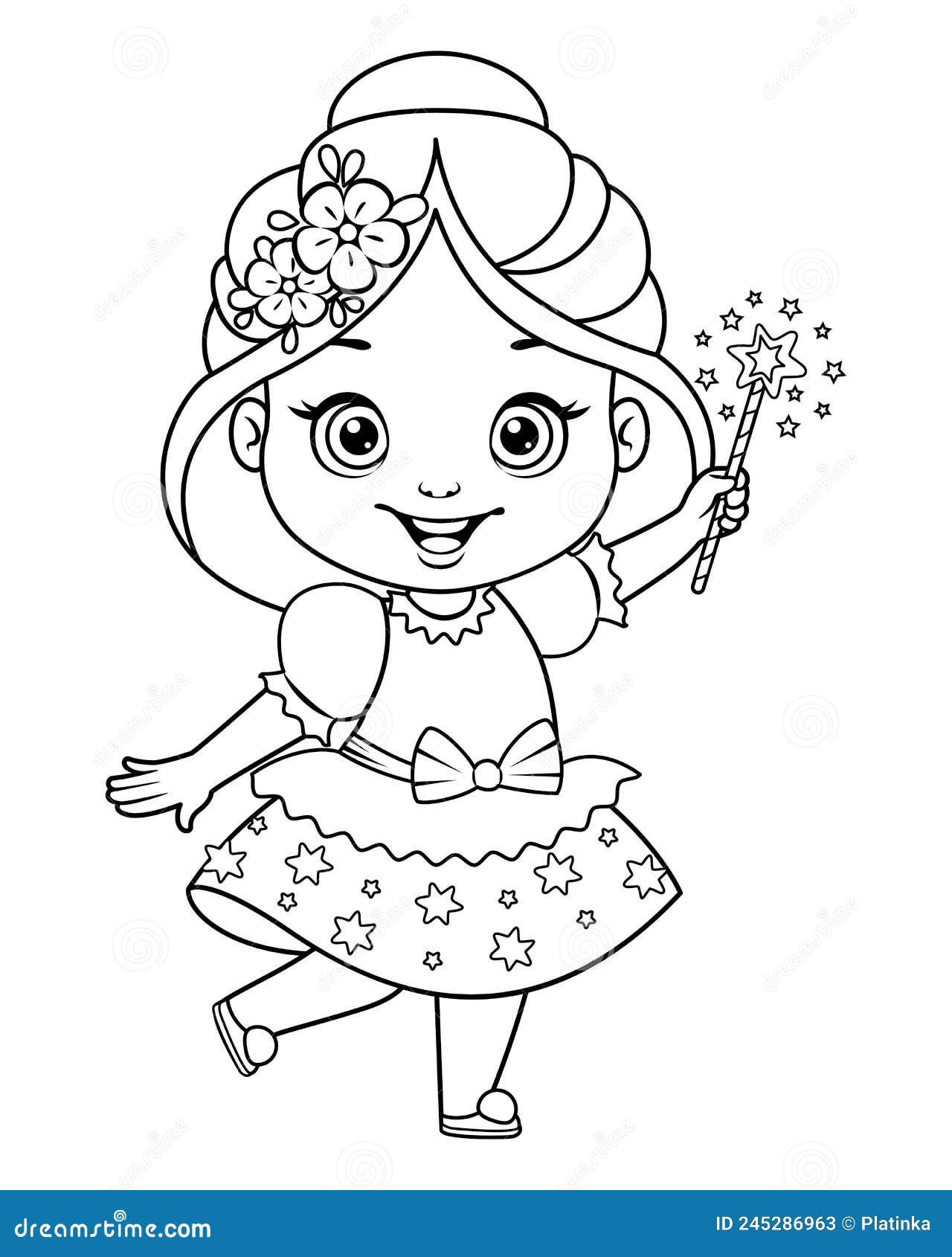 Girl with Magic Wand Coloring Page. Black and White Cartoon ... Girl with Magic Wand Coloring Page. Black and White Cartoon ...