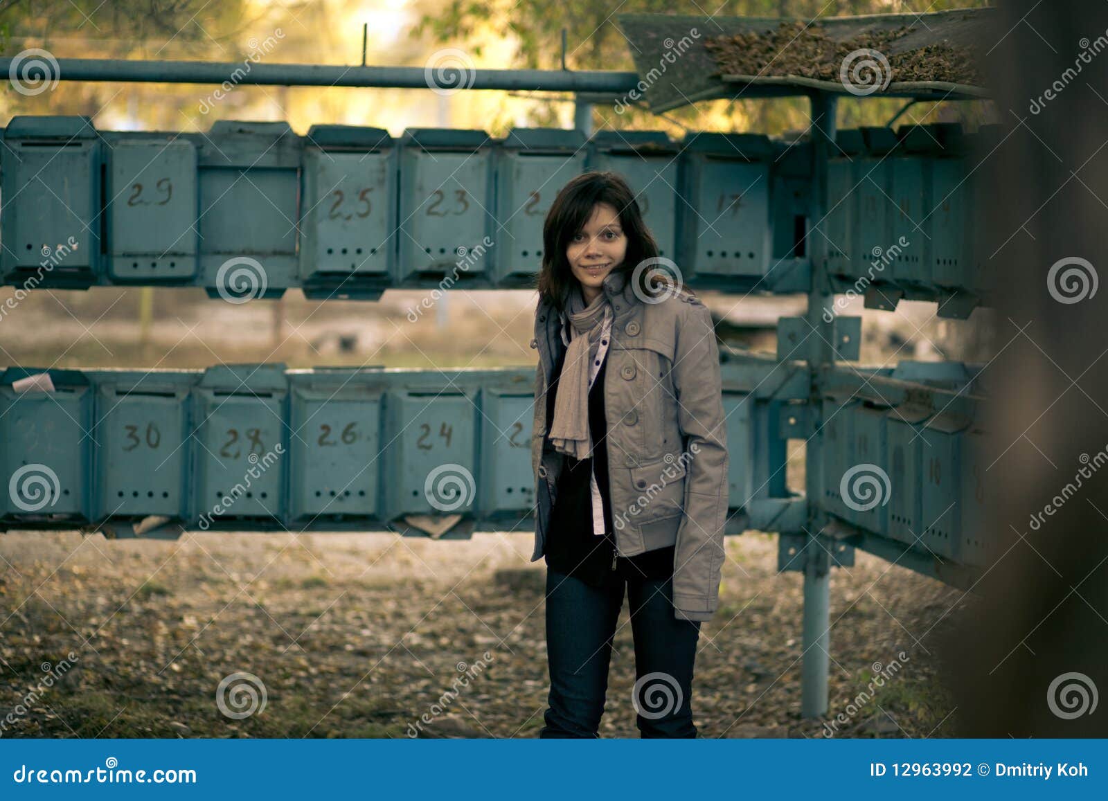 The girl at the mailbox stock photo. Image of neckerchief - 12963992
