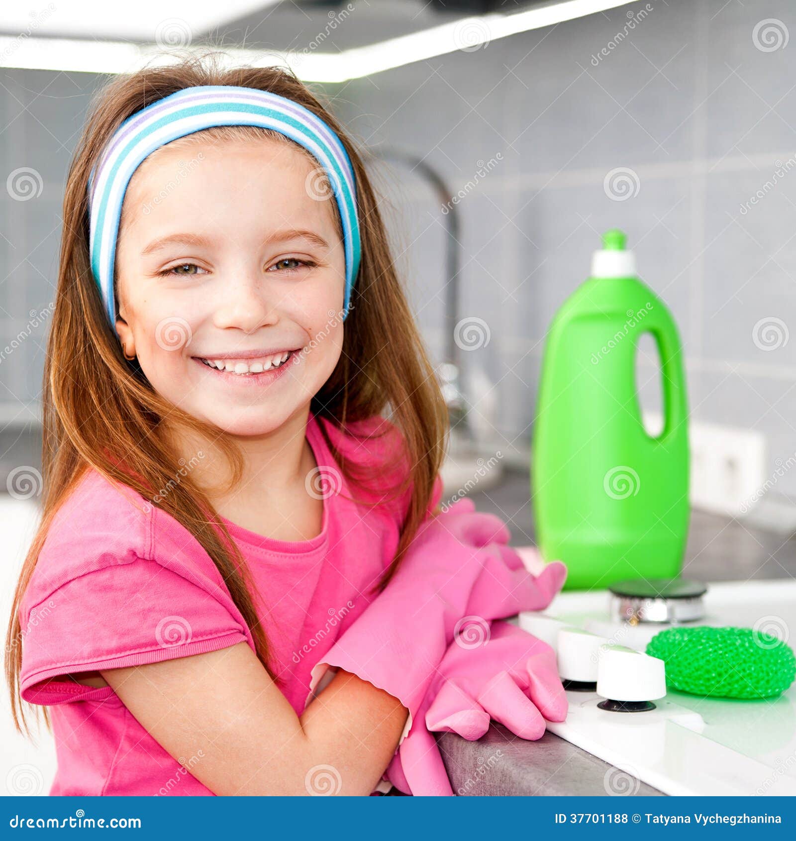 Girl Make Cleaning in the Kitchen Stock Photo - Image of child, indoors ...