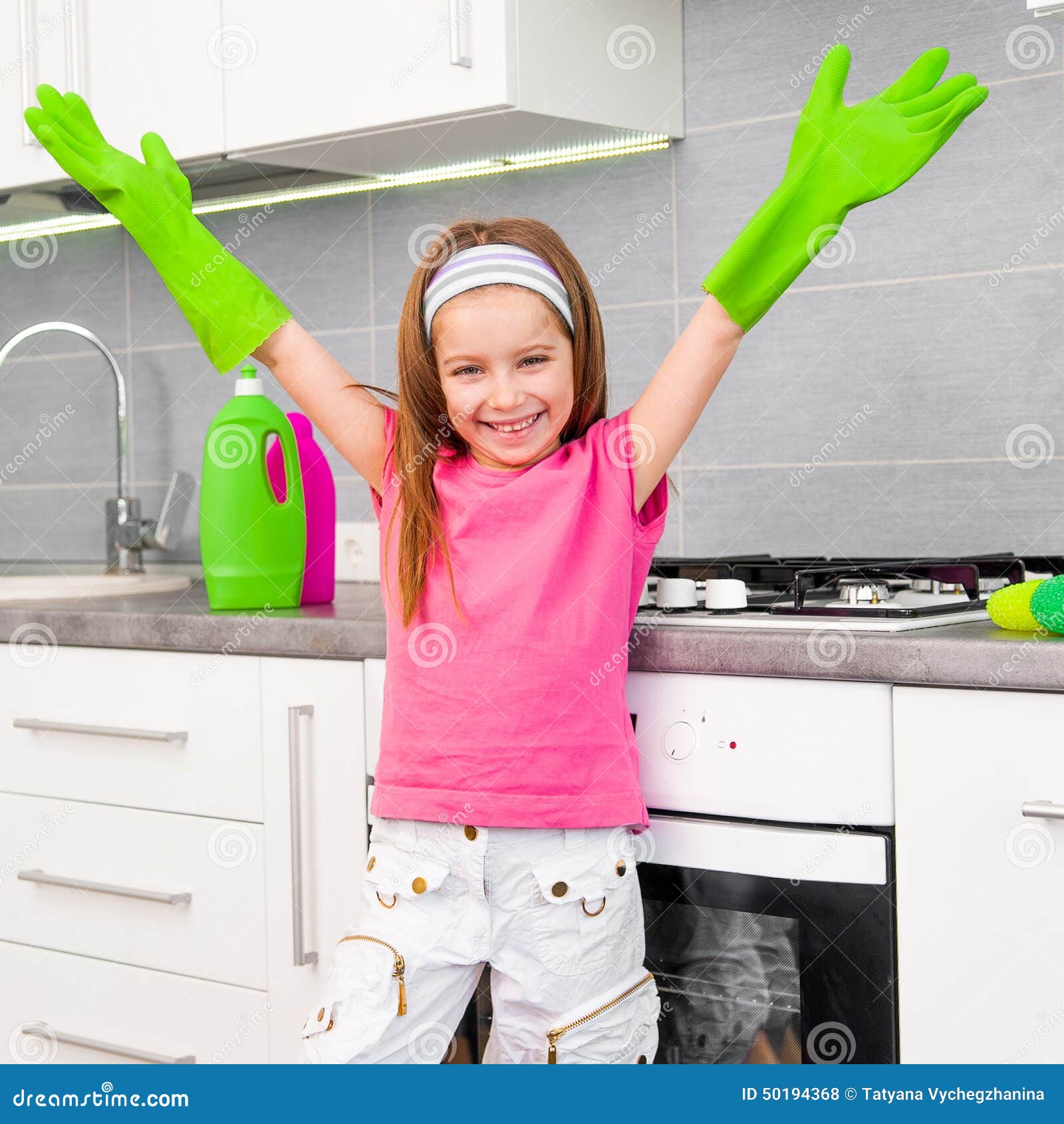 Girl Make Cleaning in the Kitchen Stock Photo - Image of cooker ...