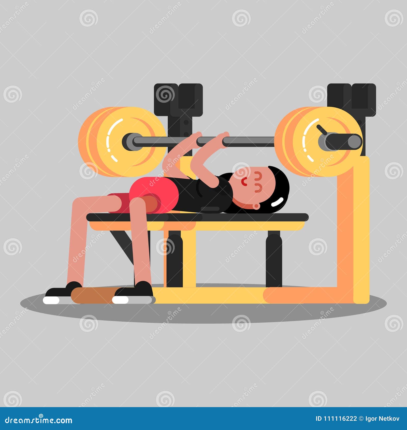 Girl makes the bench press stock vector. Illustration of muscular ...