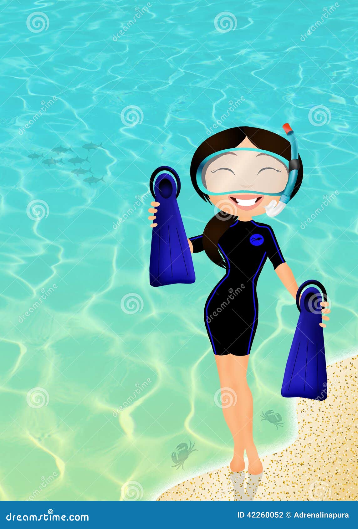 Girl makes immersion stock illustration. Illustration of mask - 42260052