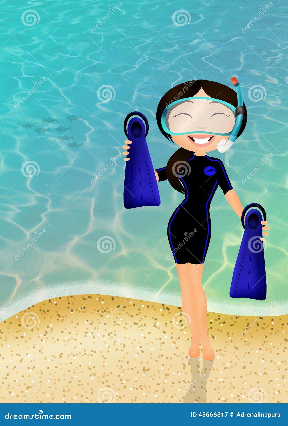 Girl makes immersion stock illustration. Illustration of cartoon - 43666817