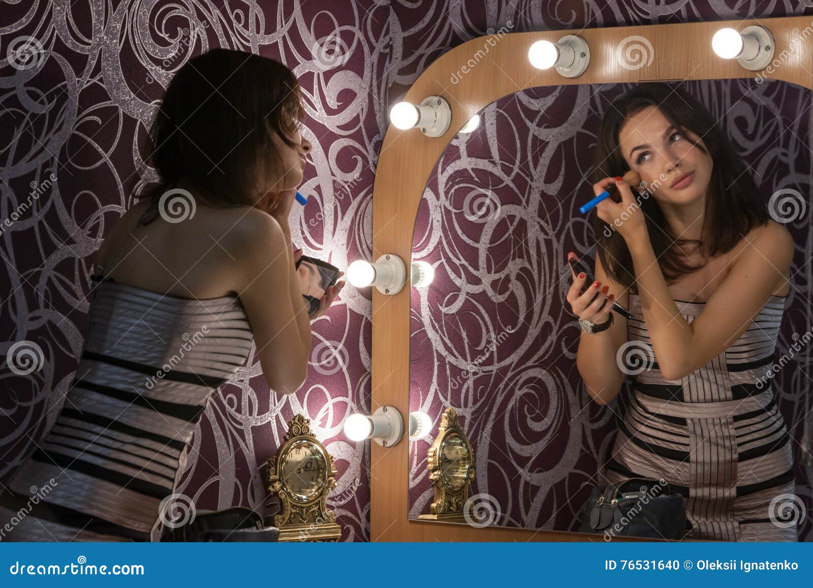 Girl Makes Make Up in the Front Stock Photo - Image of attractive, girl ...