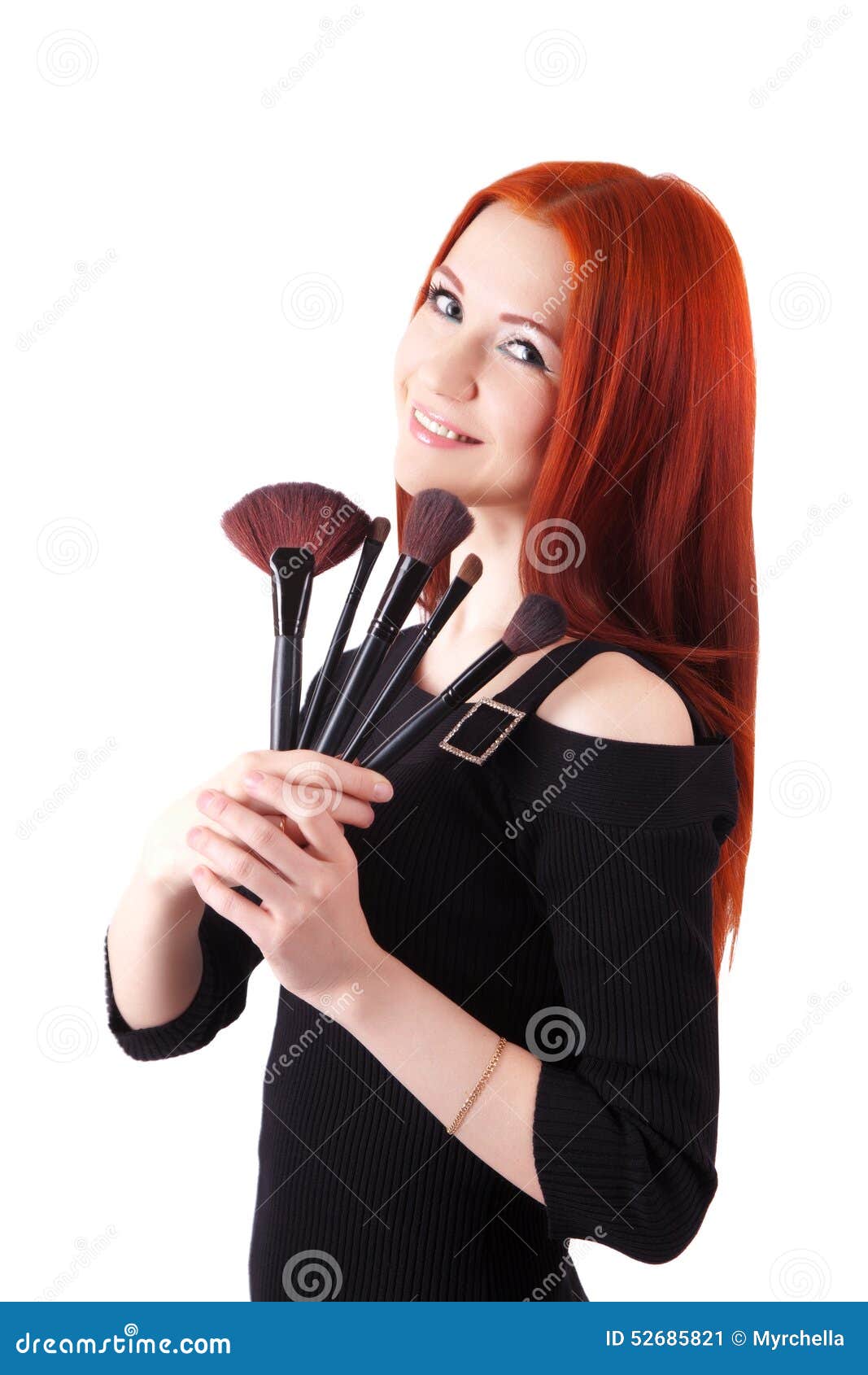 Girl Makeup Artist with Brushes Stock Image - Image of girl, gentle ...