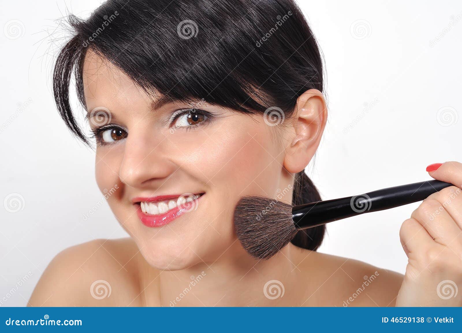 Girl with makeup brush stock photo. Image of lashes, naked - 46529138