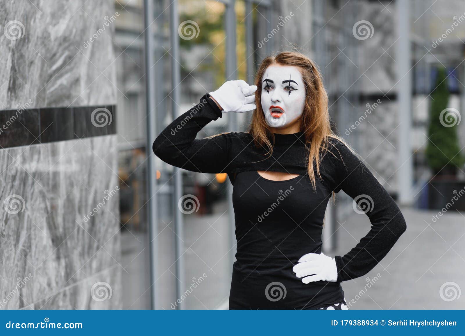 The Girl with Makeup of the Mime. Improvisation Stock Photo - Image of ...