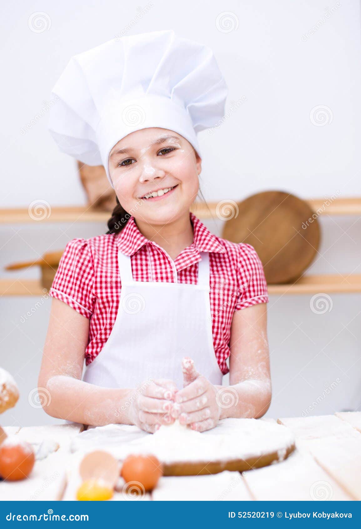 Girl making bread stock image. Image of girl, apron, kids - 52520219