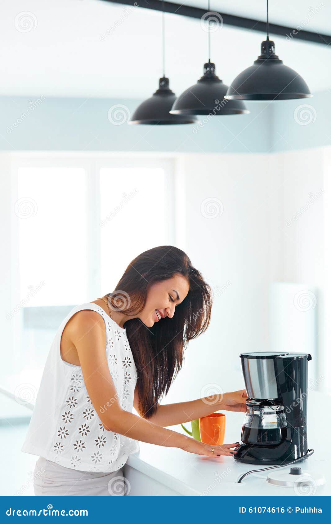 Girl Making Coffee for Breakfast in the Kitchen Stock Photo - Image of ...