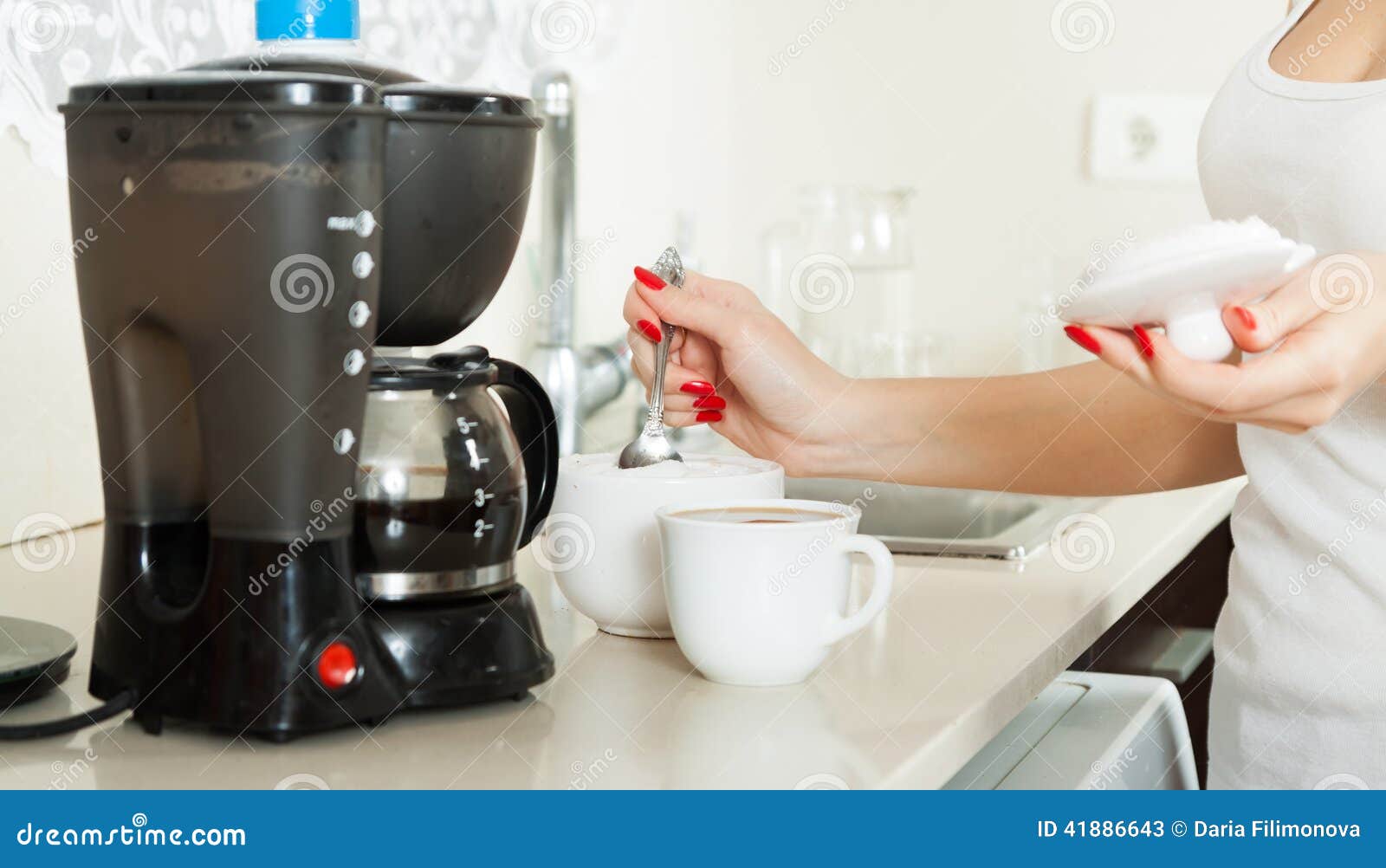 Girl Making Coffee. Close-up Stock Image - Image of breakfast, people ...
