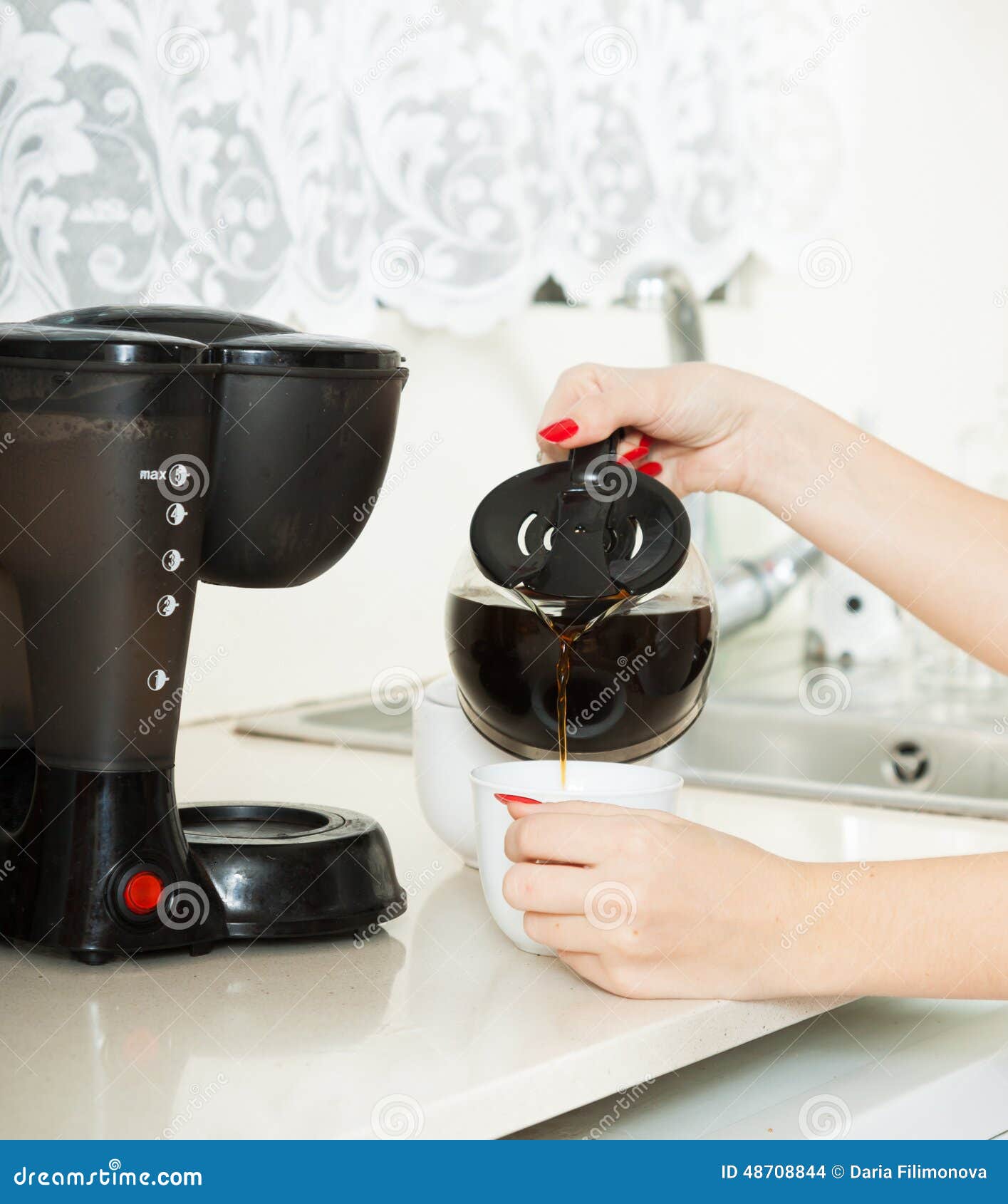 Girl making coffee.closeup stock photo. Image of interior - 48708844
