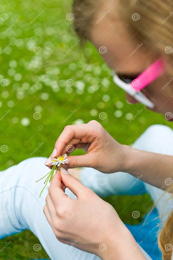 Girl making a daisy chain stock photo. Image of colorful - 42289286