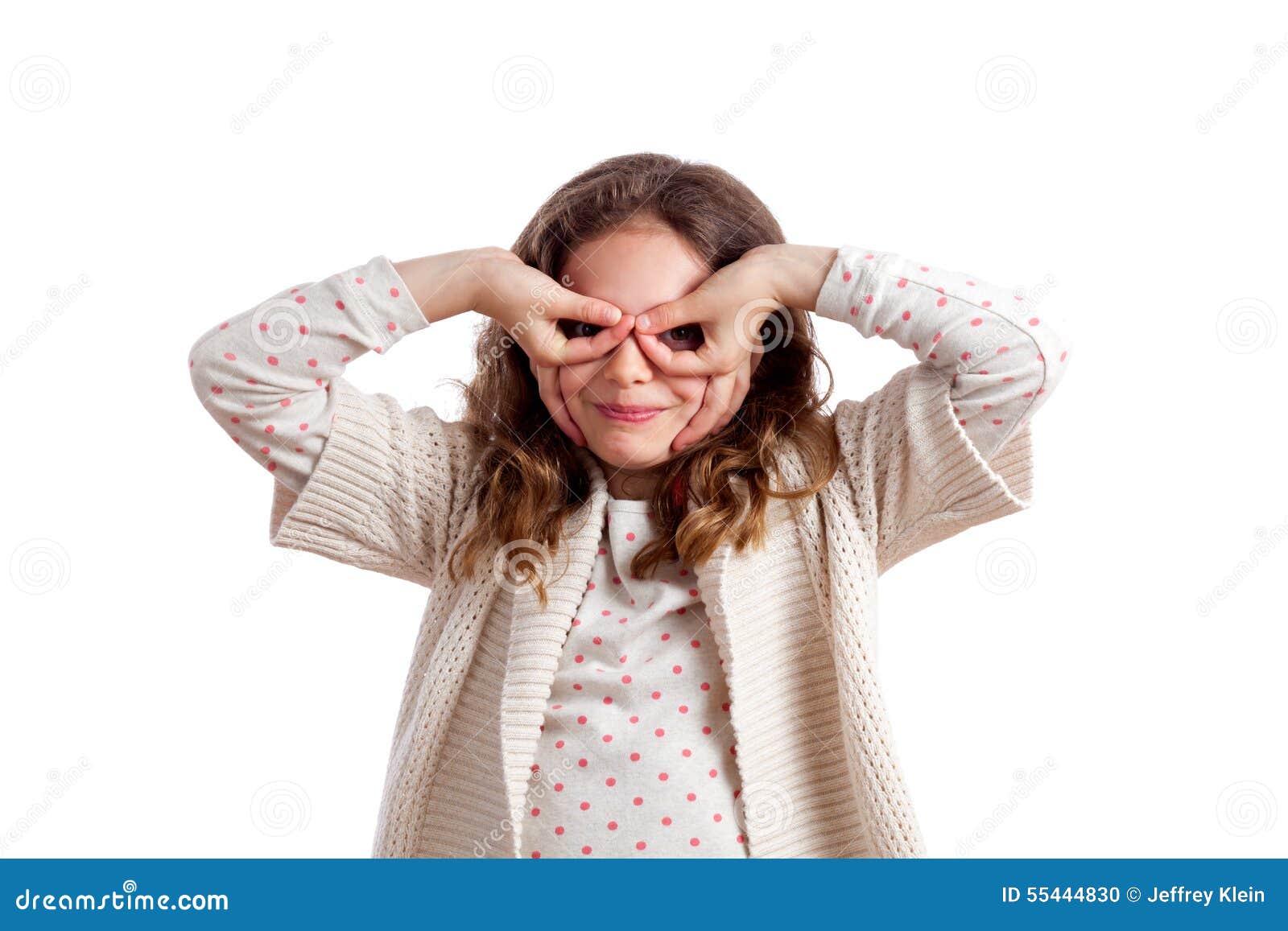 Girl Making Eye Glasses with Hands on Face Stock Photo - Image of ...