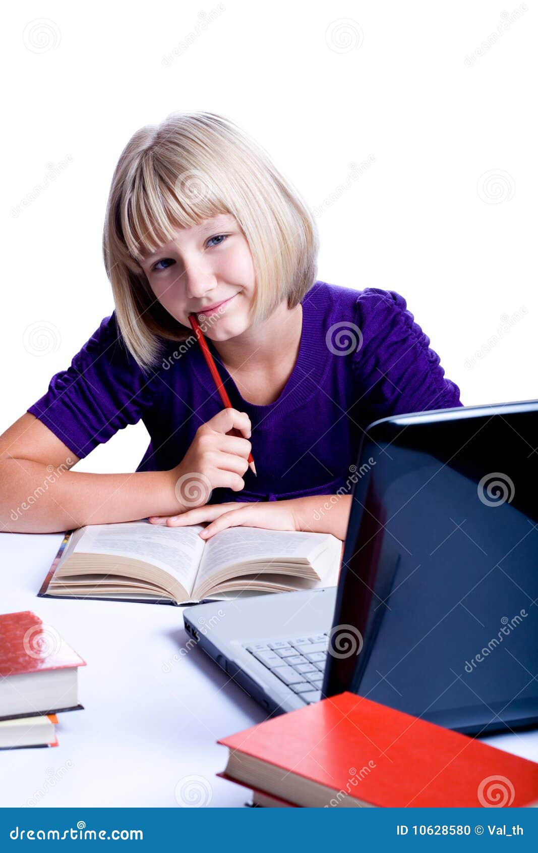 Girl making homework stock photo. Image of computer, young - 10628580