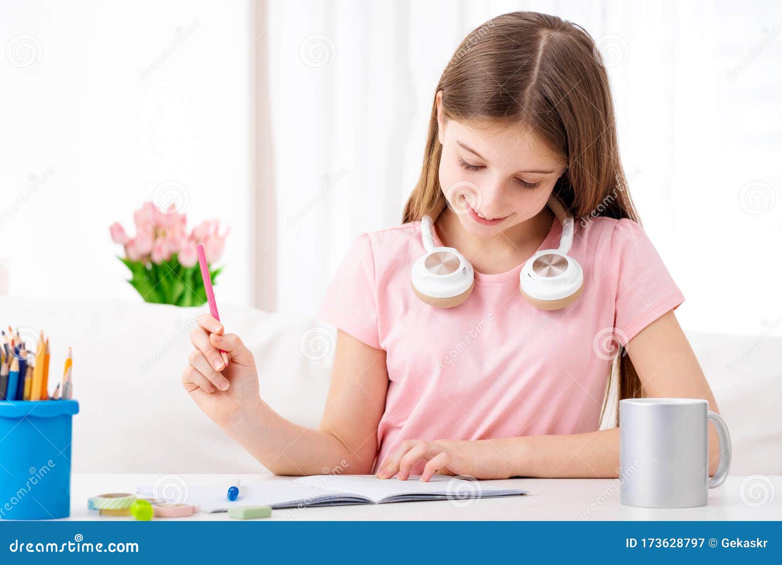 Girl Making Homework at Home Stock Image - Image of adolescent ...