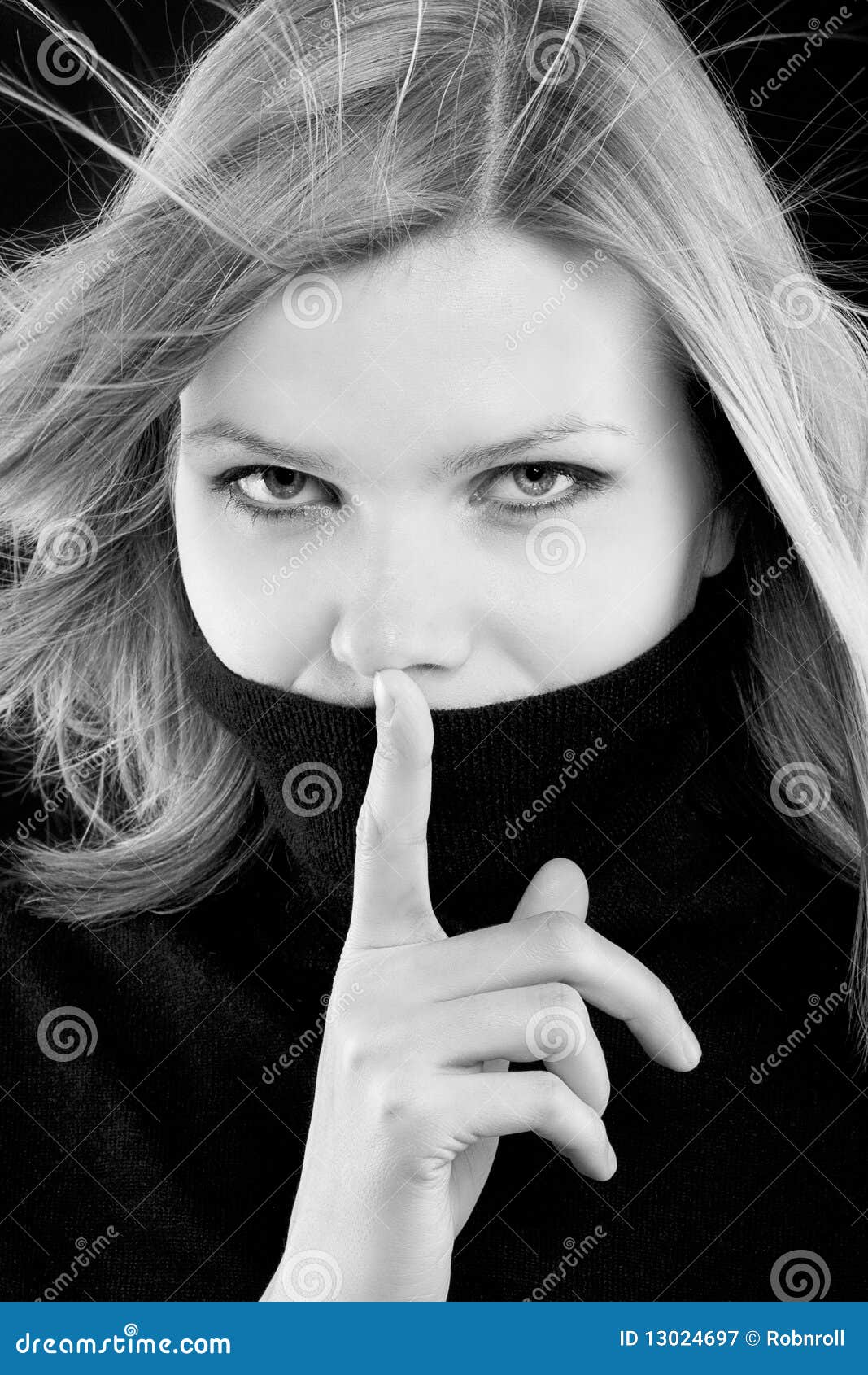 Girl Making a Hush Gesture (black and White) Stock Image - Image of ...