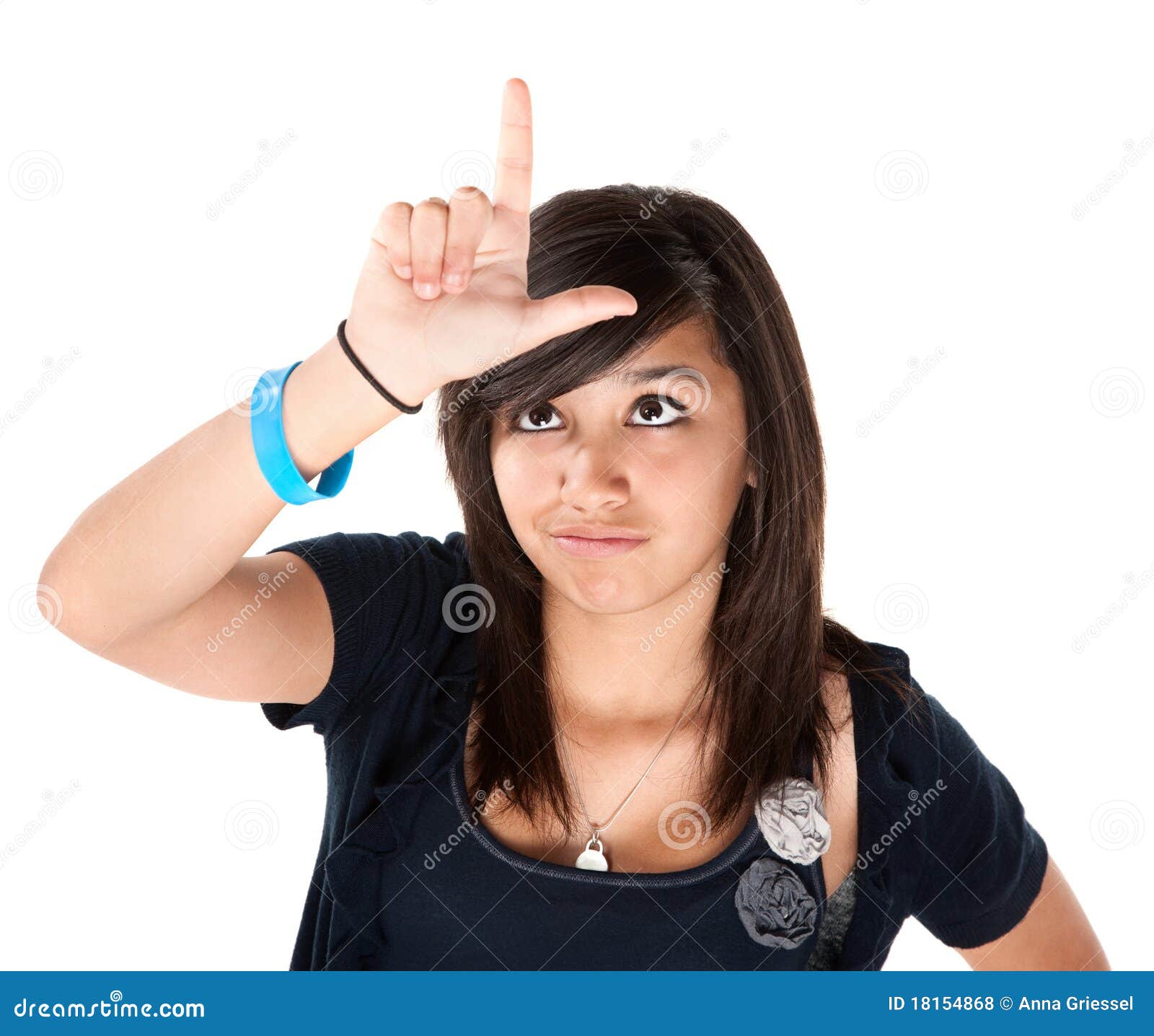 Girl Making the Loser Sign on Her Forehead Stock Photo - Image of high ...