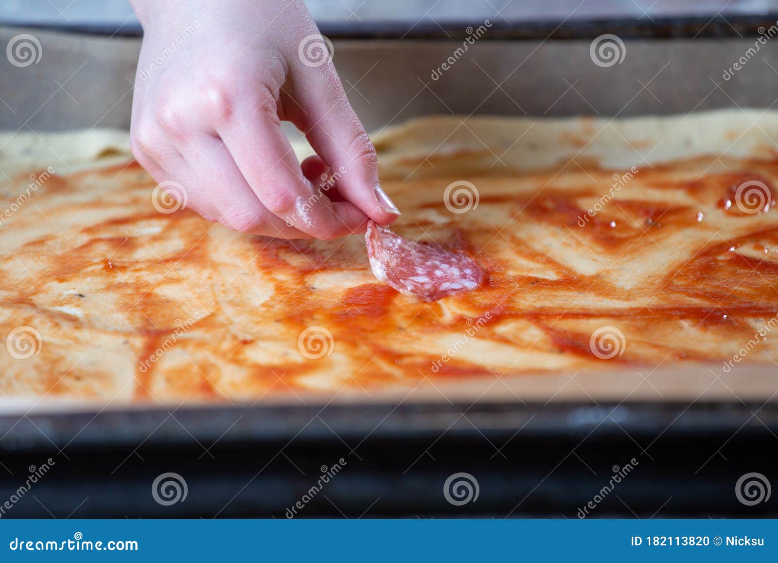 Girl making pizza stock photo. Image of pizza, female - 182113820