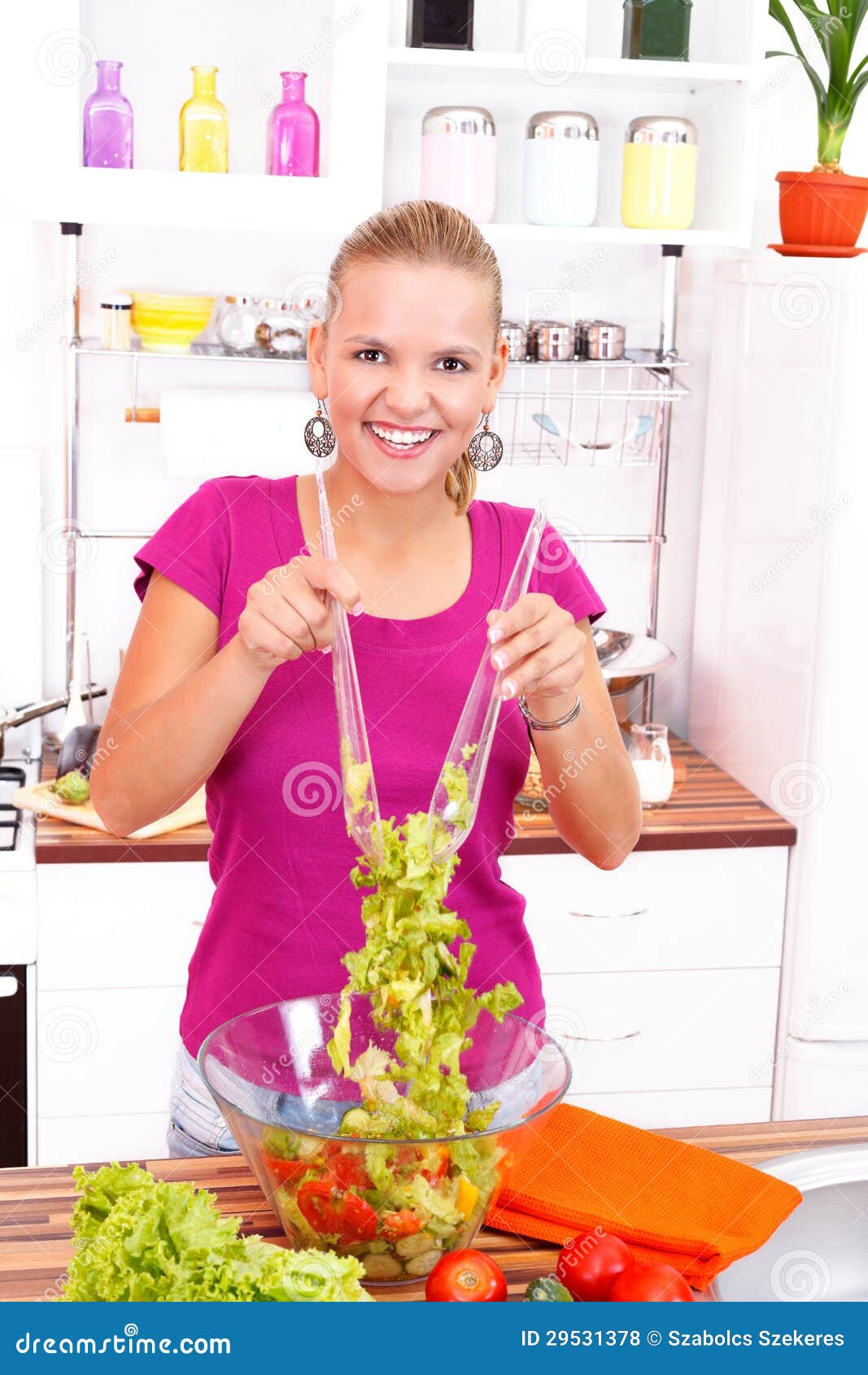 Girl making salad stock photo. Image of knife, smile - 29531378